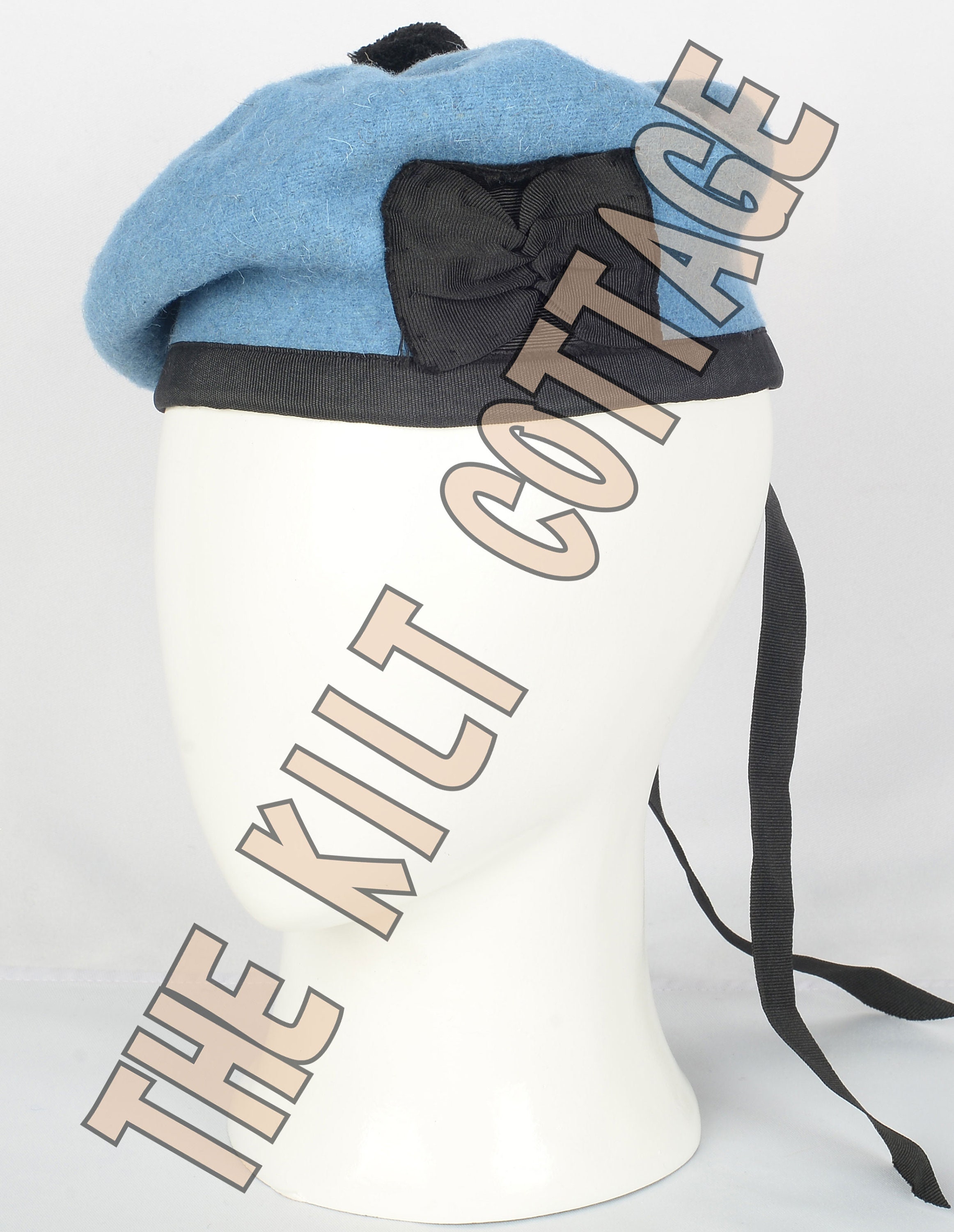 Scottish Balmoral Bonnet Hat - KILT Cap - Plain Sky Blue Cap - 100% ...