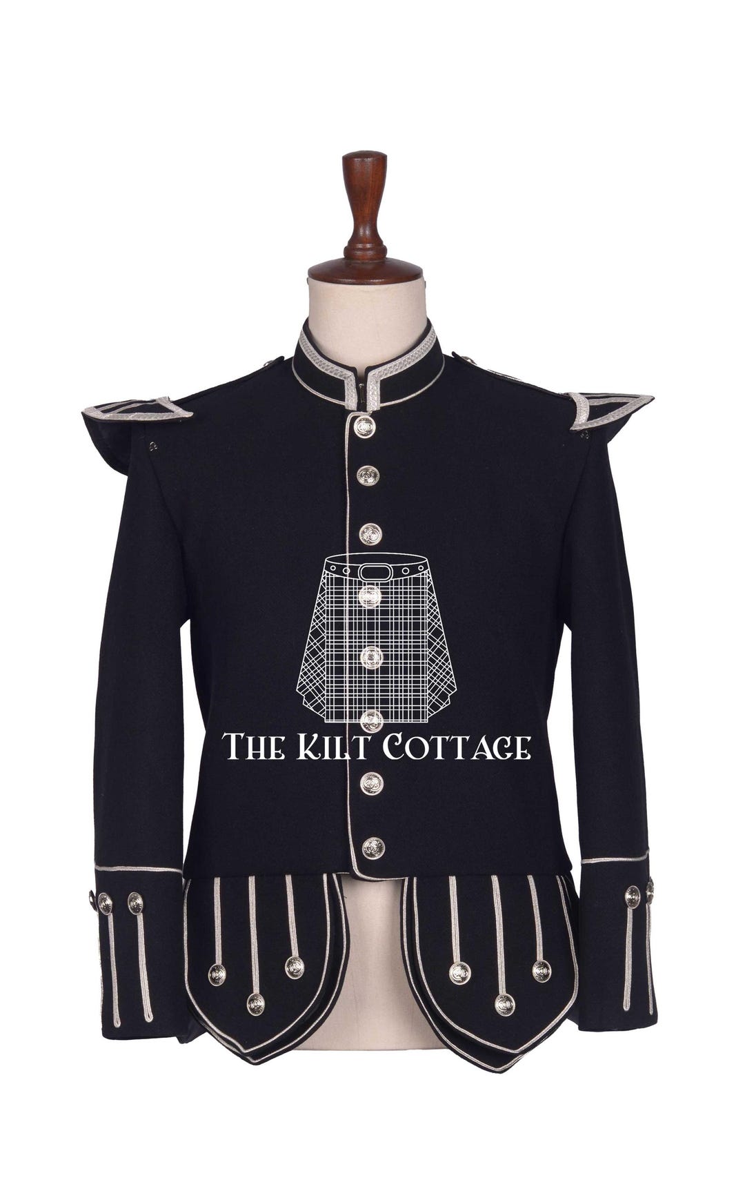 Scottish Military Piper Drummer Black Wool Doublet Jacket - Military ...