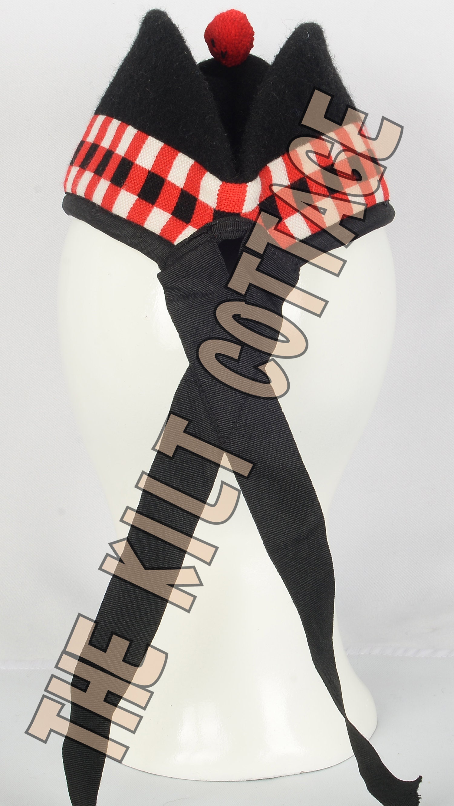 Scottish Glengarry Bonnet Hat Red Black White Diced 100% Wool British ...