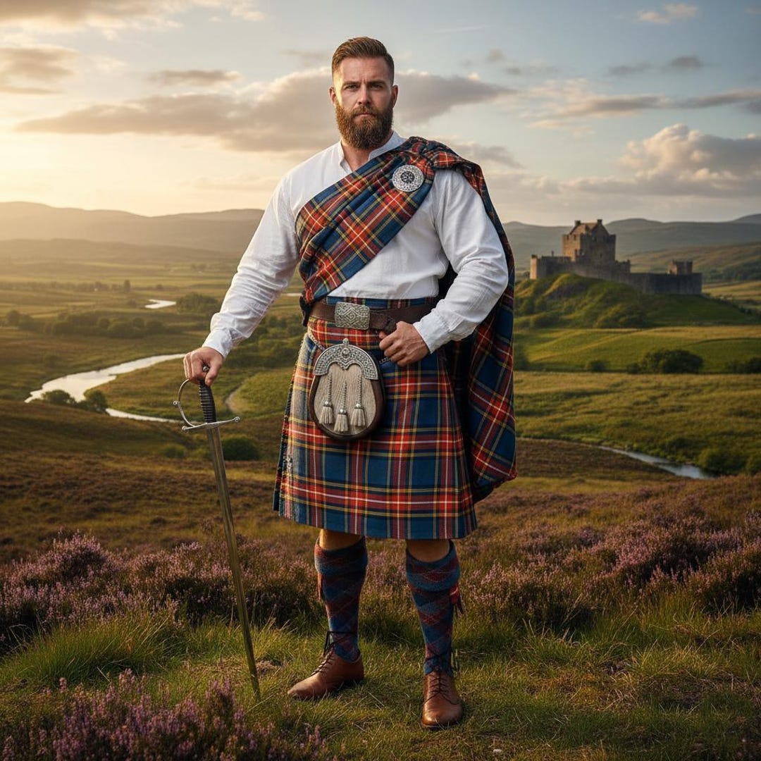 Traditional Scottish Tartan Great Kilt - Feileadh Mor Belted Plaid ...