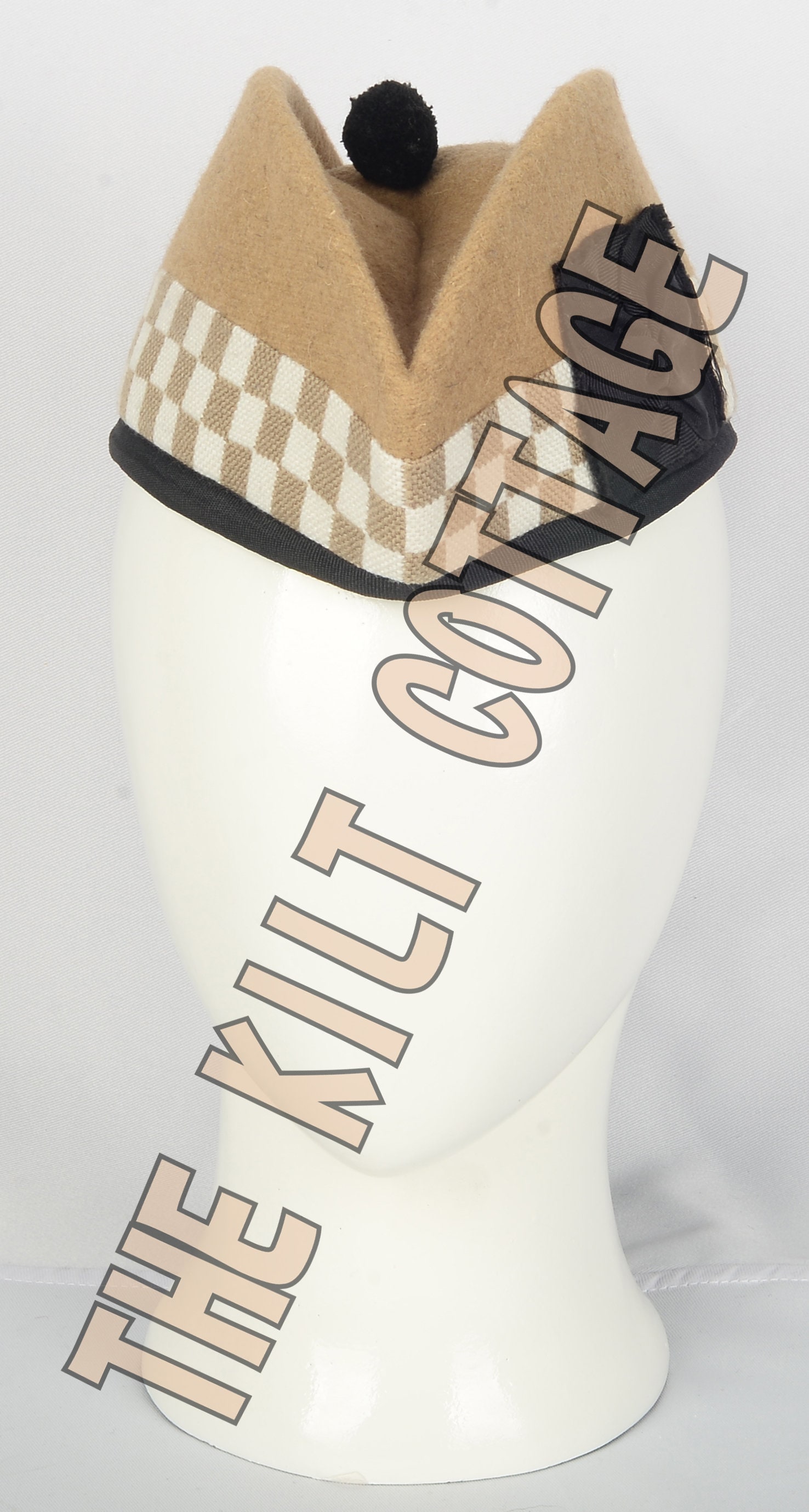 Scottish Glengarry Bonnet Hat Khaki & White Diced 100% Wool British ...