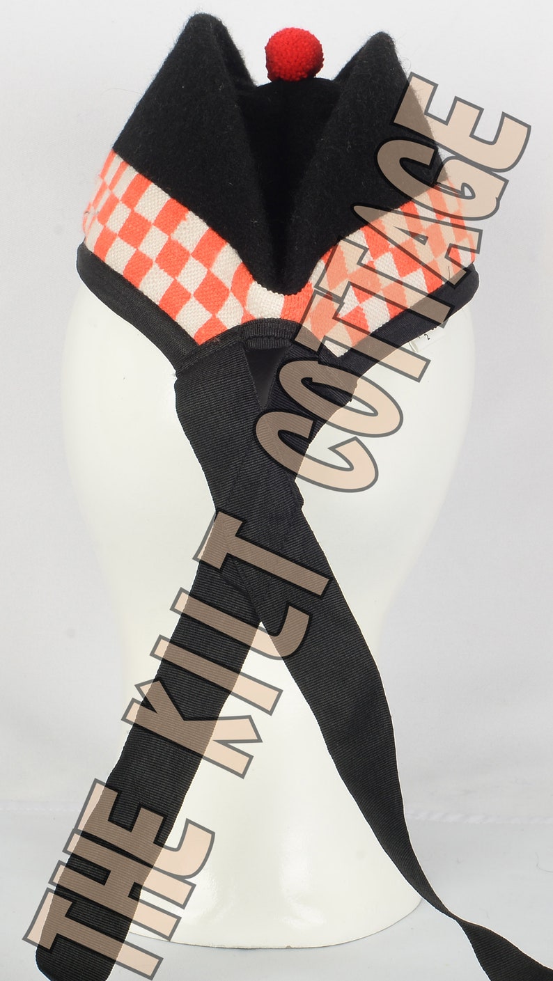 Scottish Glengarry Orange & White Diced Bonnet Hat 100% Wool British ...