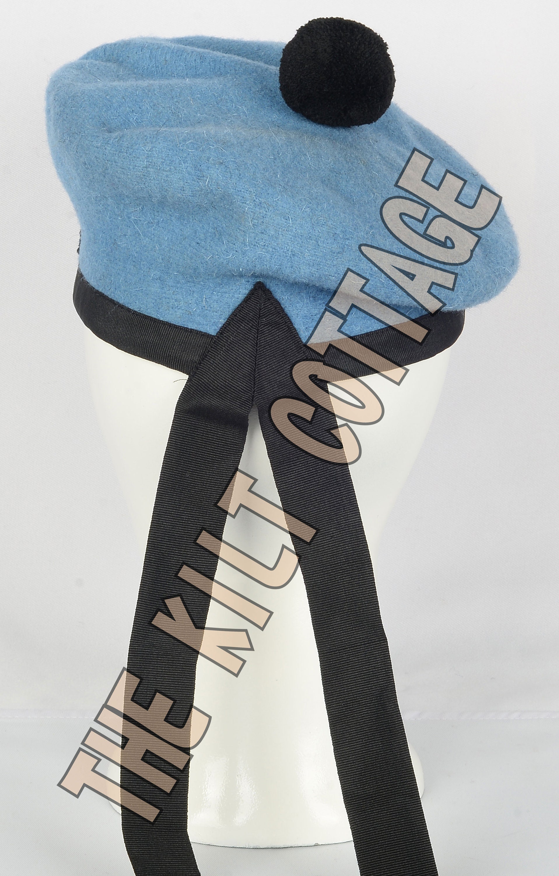 Scottish Balmoral Bonnet Hat - KILT Cap - Plain Sky Blue Cap - 100% ...