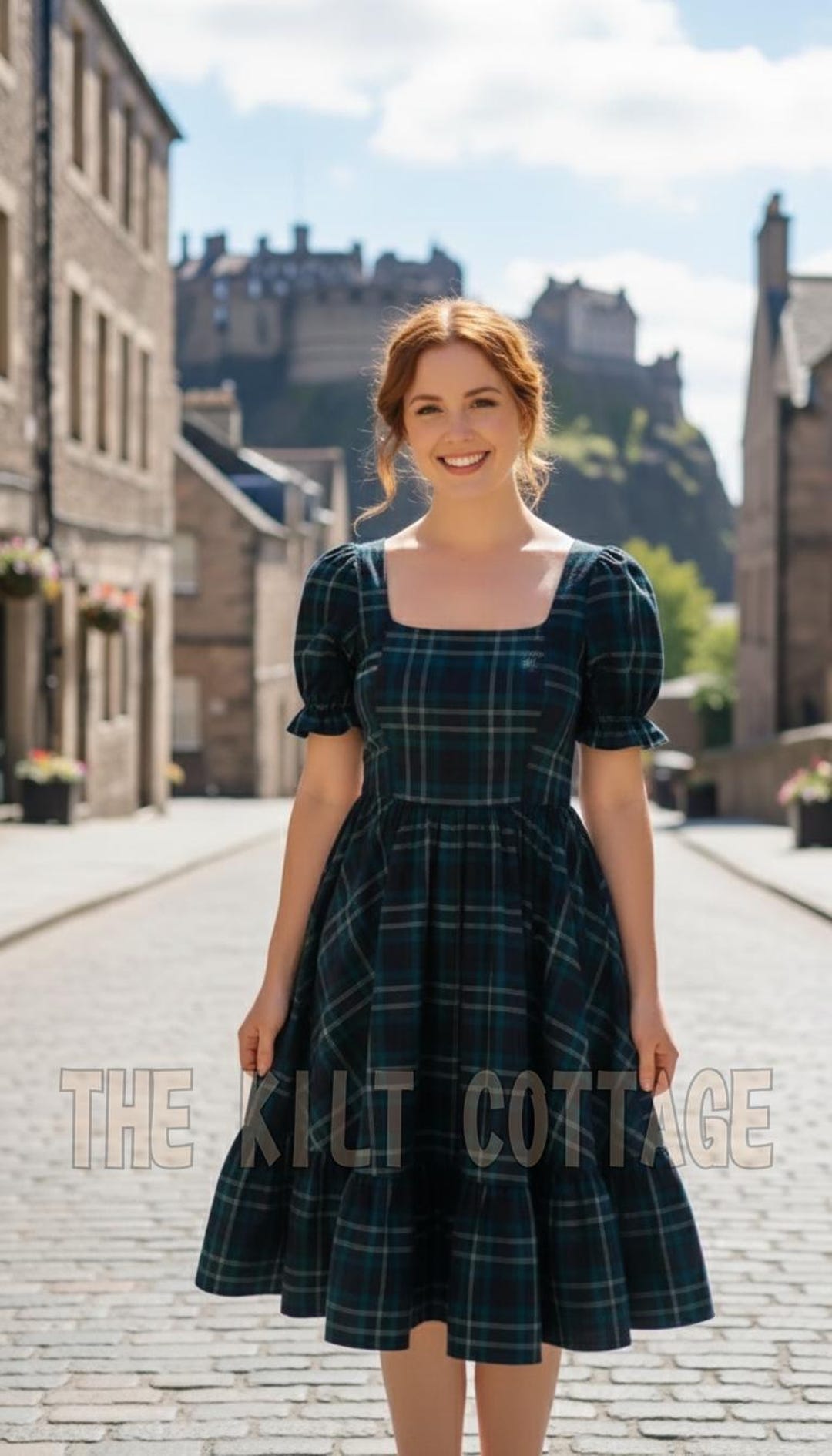 Scottish Tartan Plaid Cottagecore Midi Dress - Puff Sleeve Highland ...