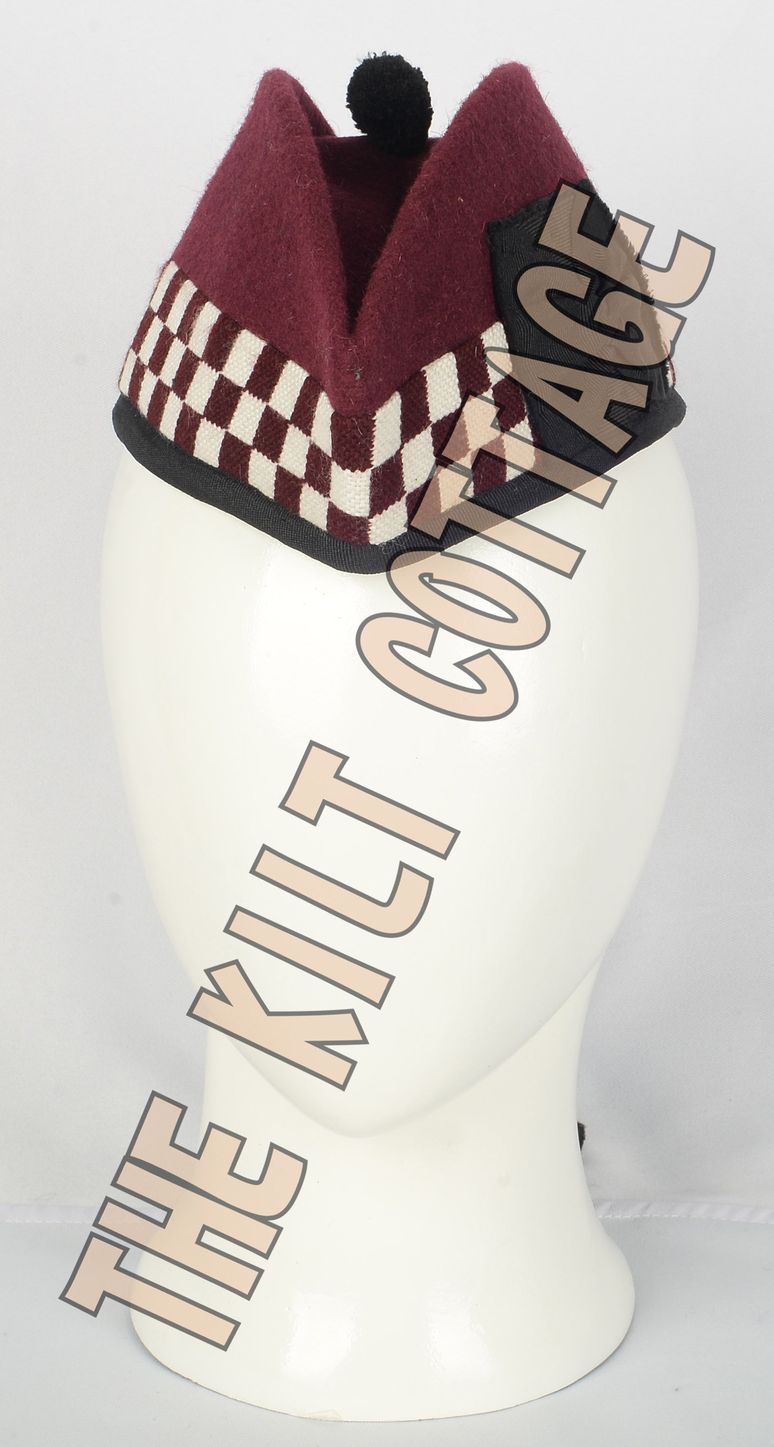 Scottish Glengarry Bonnet Hat - Maroon White Diced - 100% Wool British ...