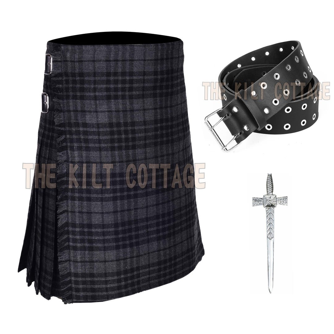 Gray Watch Tartan Scottish 8 Yard Kilt for Men - 16oz Acrylic Fabric ...