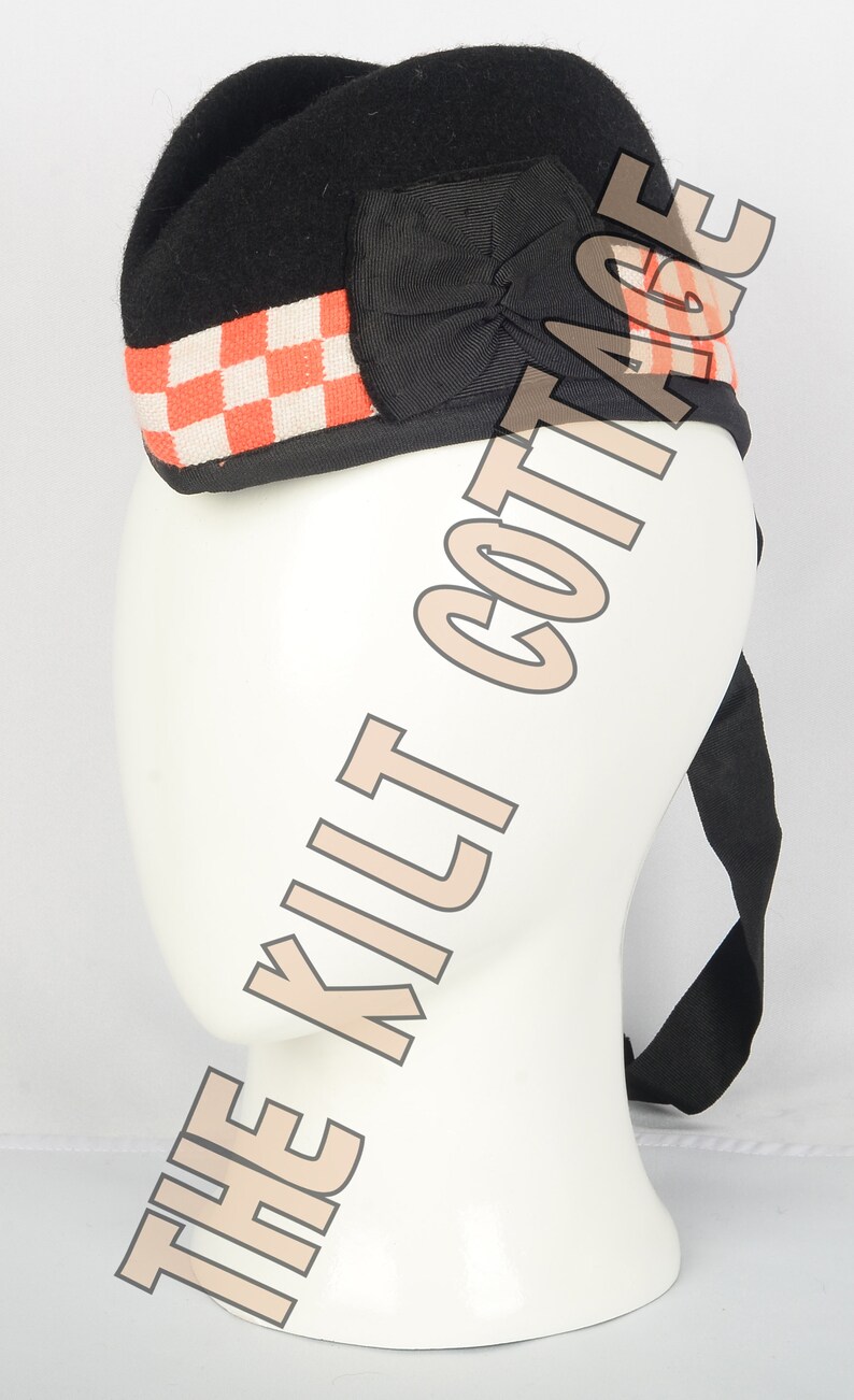 Scottish Glengarry Orange & White Diced Bonnet Hat 100% Wool British ...
