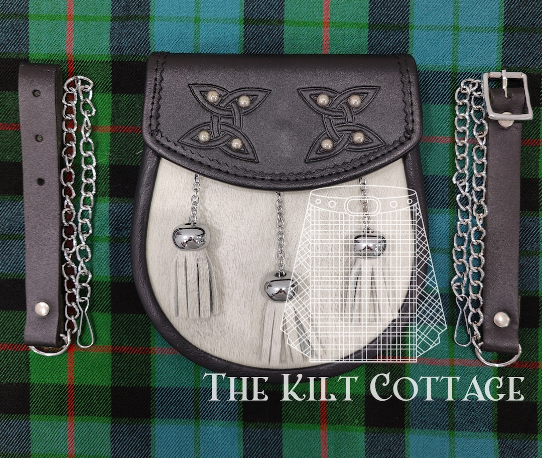 Scottish Traditional Semi Dress Sporran - White Bovine Fur Sporran and ...