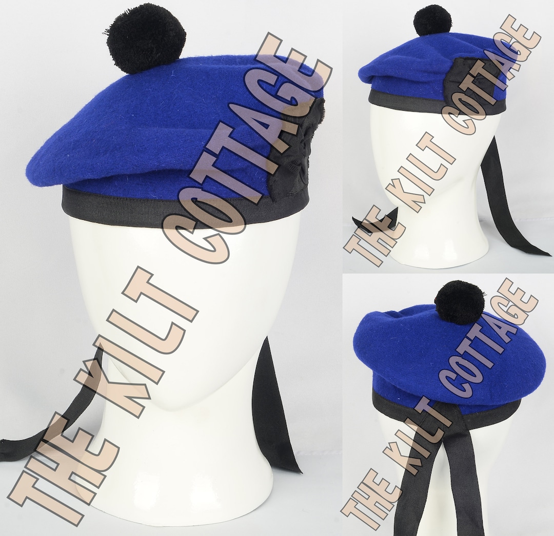 Scottish Balmoral Bonnet Hat - KILT Cap - Plain Blue Cap - British ...