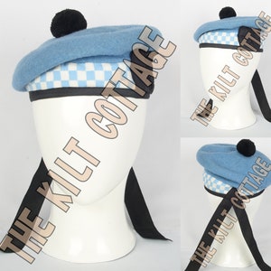 Scottish Balmoral Diced Bonnet Hat - KILT Cap - Sky Blue Cap - 100% ...