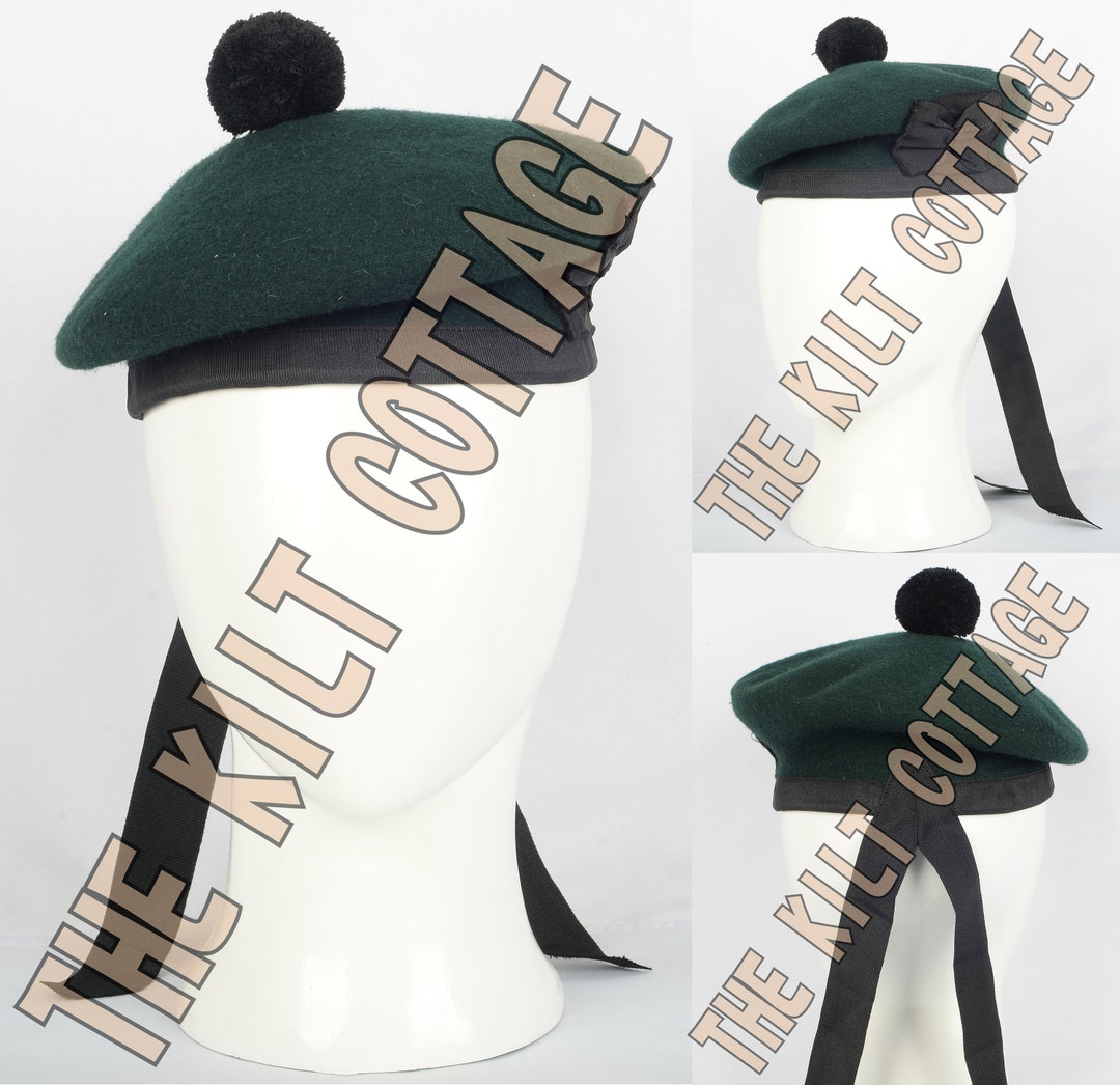 Scottish Balmoral Bonnet Hat - KILT Cap - Plain Green Cap - 100% Wool ...