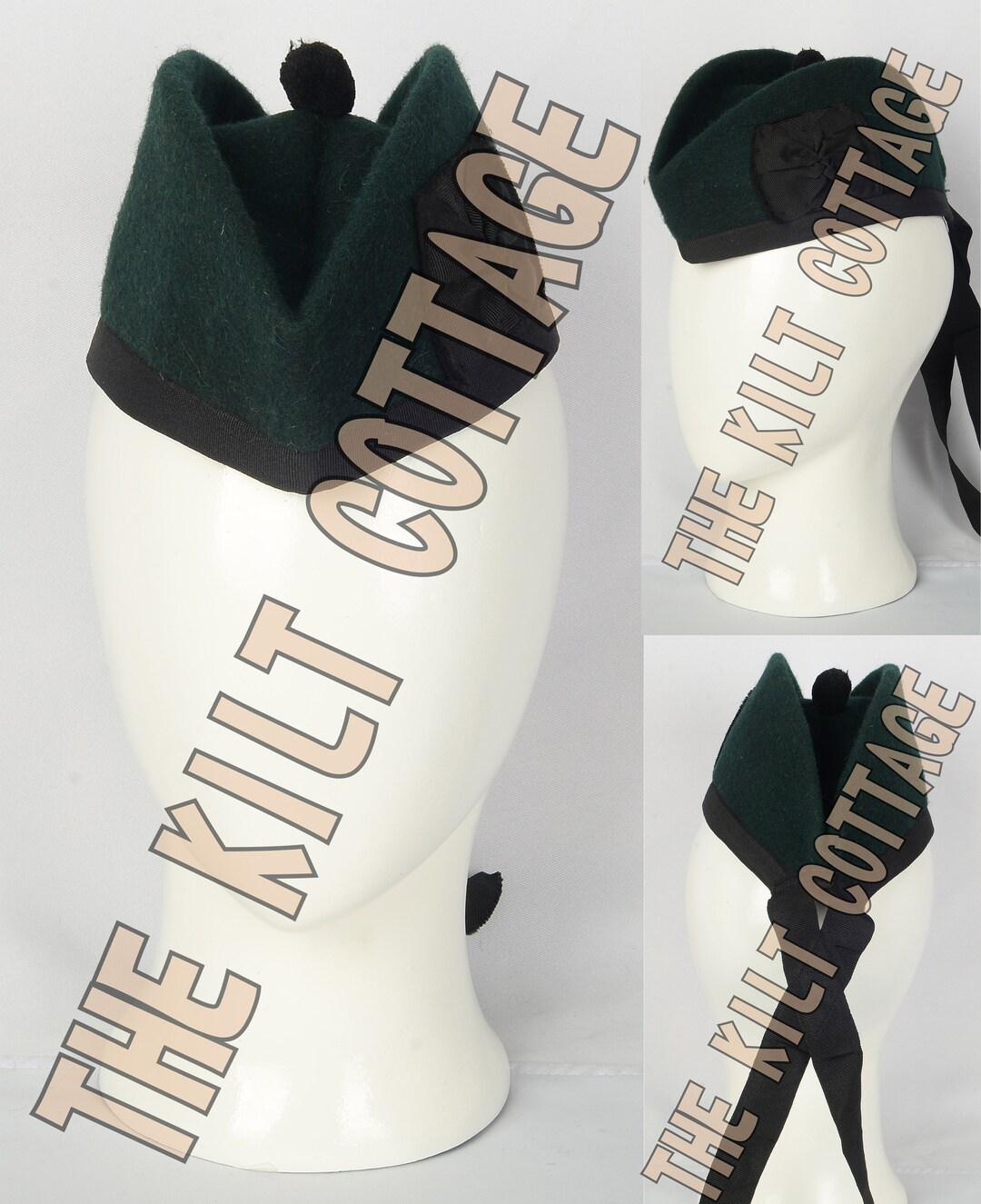 Scottish Glengarry Bonnet Hat - Plain Green Cap - 100% Wool British ...