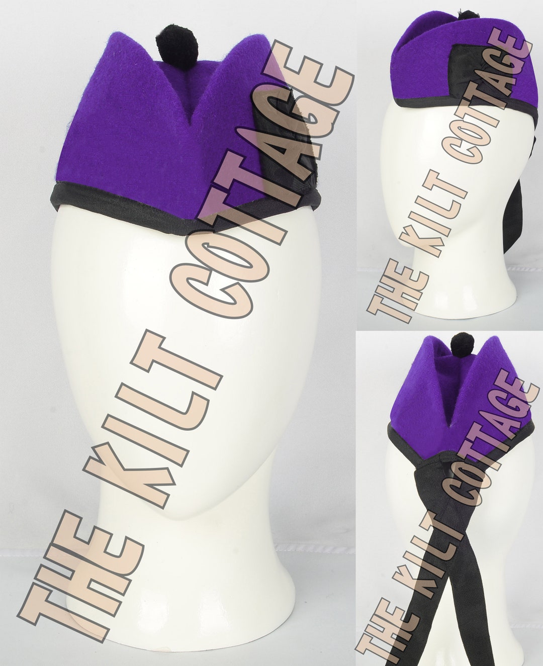 Scottish Glengarry Bonnet Hat - Plain Purple Cap - 100% Wool British ...