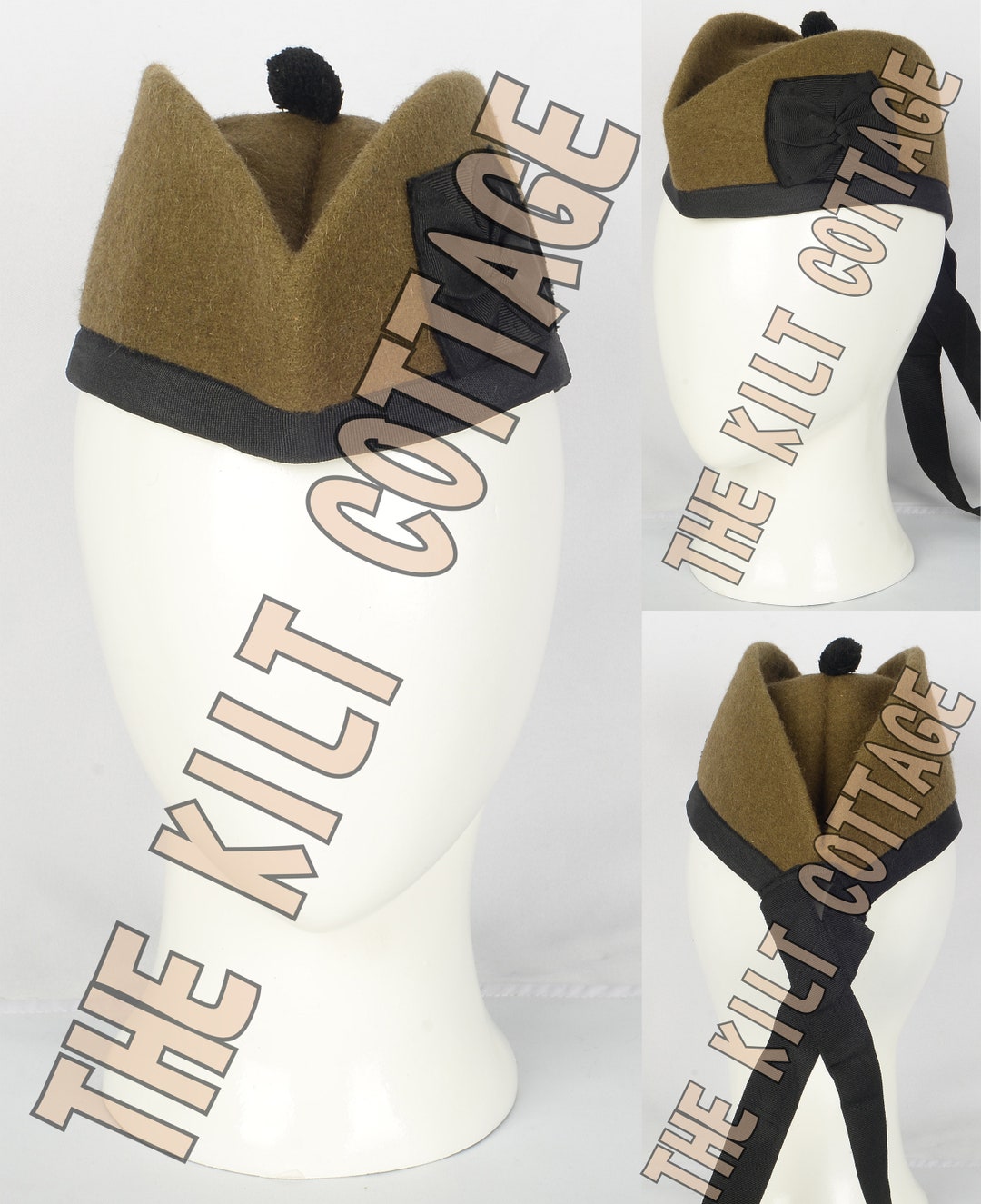 Scottish Glengarry Bonnet Hat - Plain Tan Cap - 100% Wool British ...