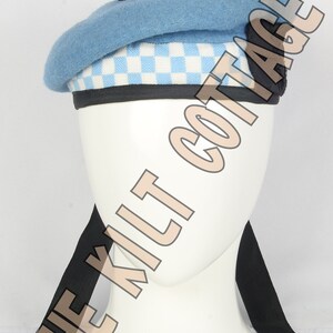 Scottish Balmoral Diced Bonnet Hat - KILT Cap - Sky Blue Cap - 100% ...