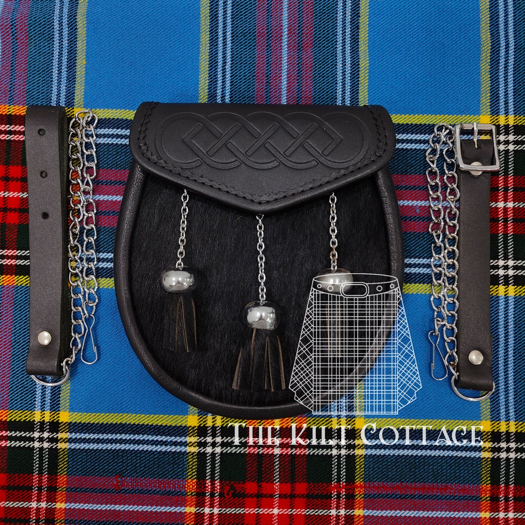 Scottish Traditional Semi Dress Sporran - Black Bovine Fur Sporran and ...