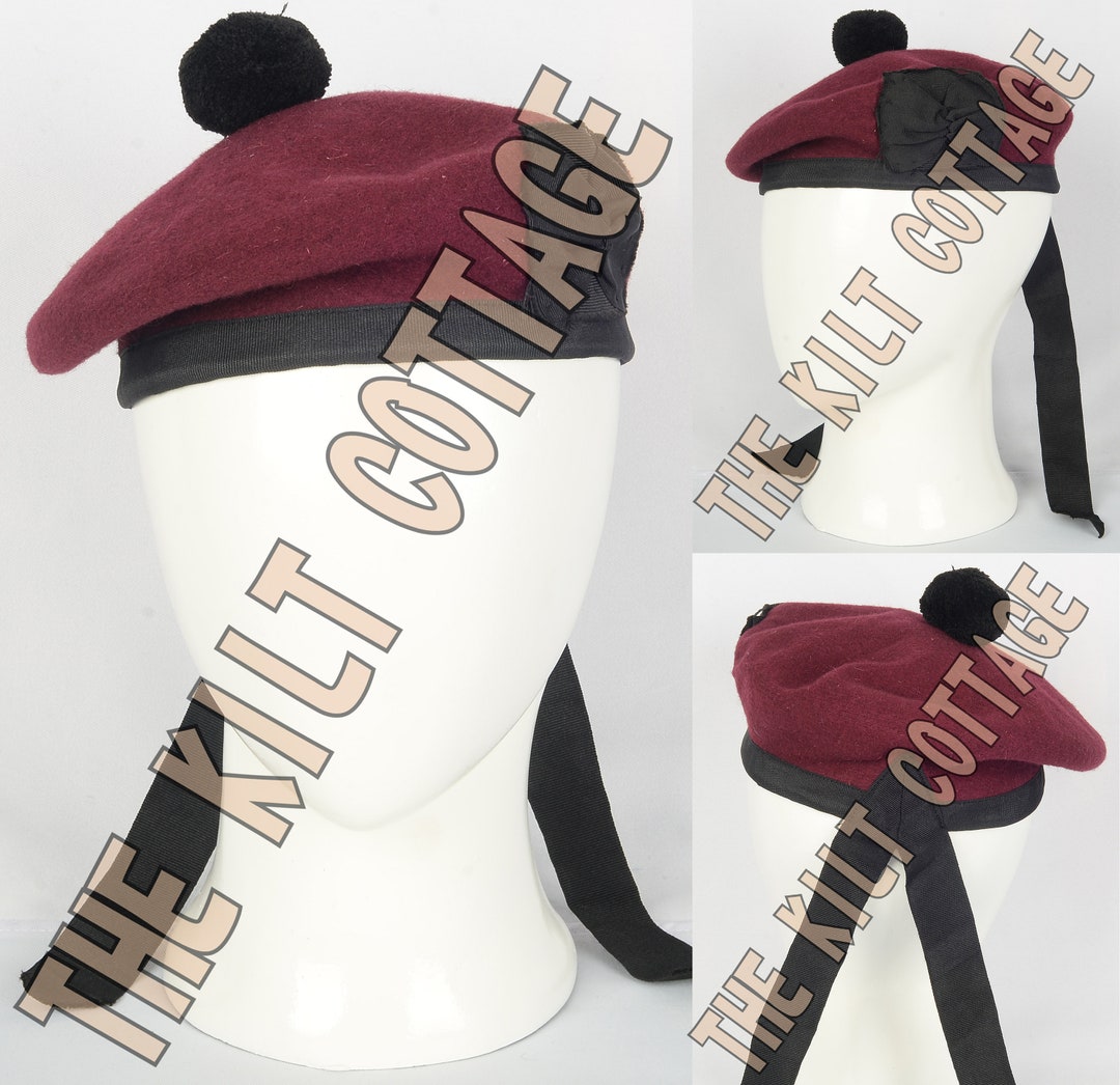 Scottish Balmoral Bonnet Hat - KILT Cap - Plain Maroon Cap - 100% Wool ...