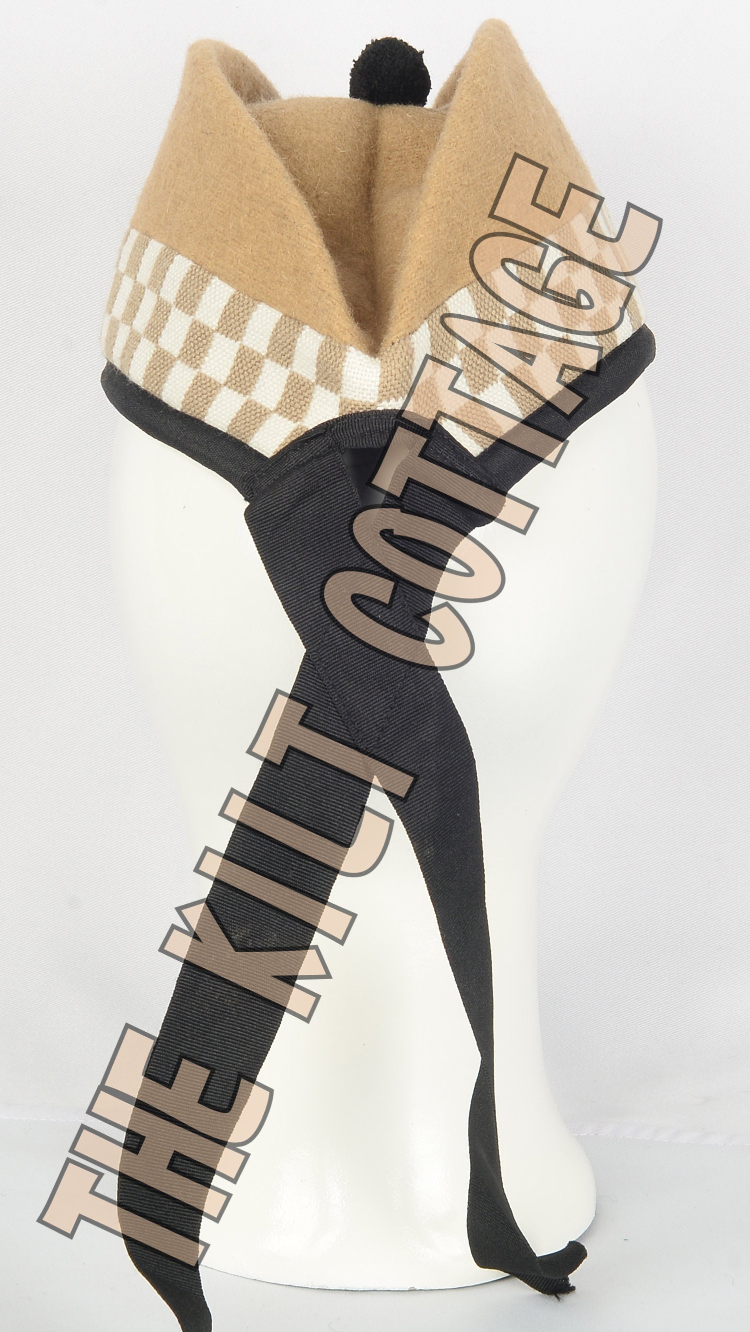 Scottish Glengarry Bonnet Hat Khaki & White Diced 100% Wool British ...