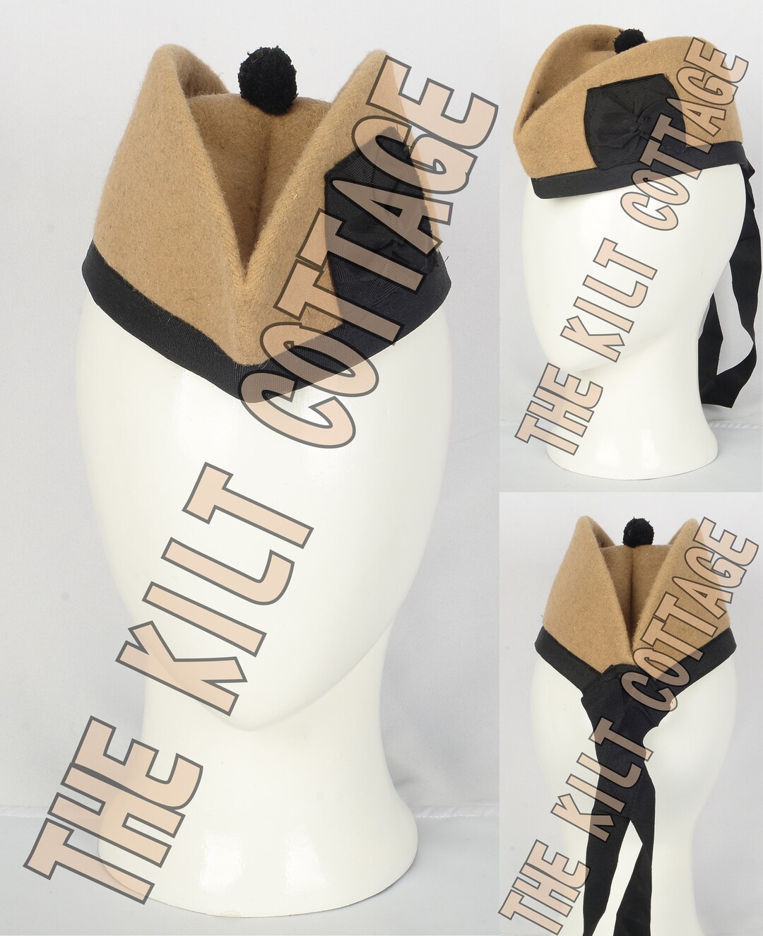 Scottish Glengarry Bonnet Hat - Plain Khaki Cap - 100% Wool British ...