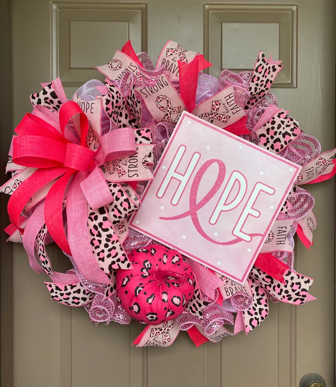 Breast Cancer Awareness Wreath, Pink Cancer Ribbon Wreath, Pink Deco ...