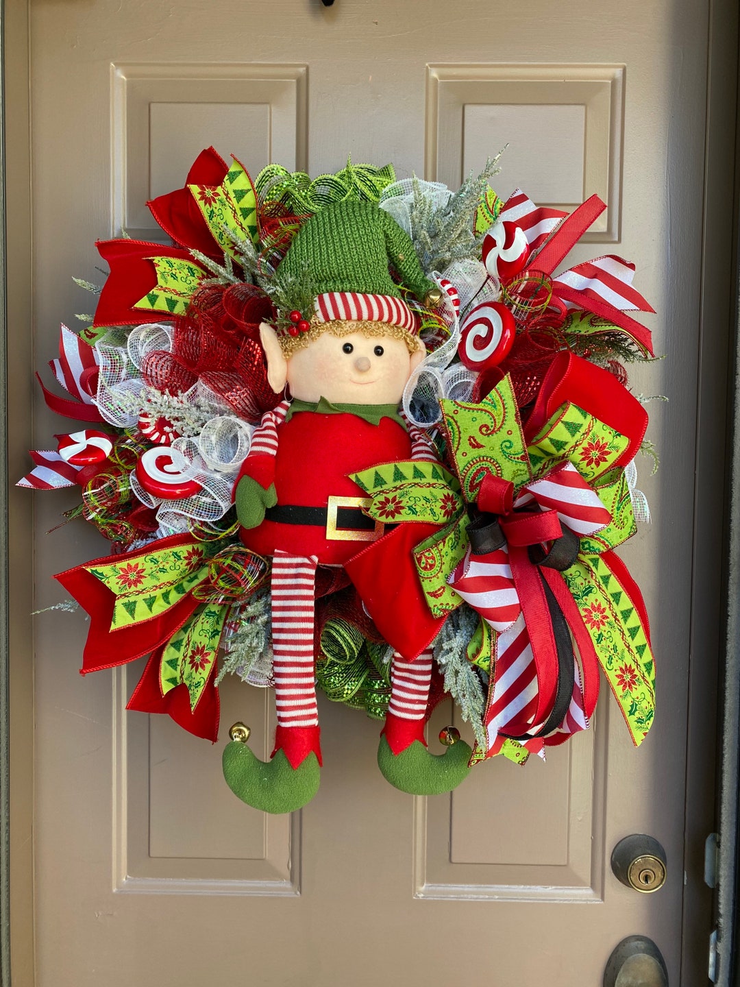 Elf Front Door Wreath, Christmas Deco Mesh Wreath, Santa’s Elf Door ...