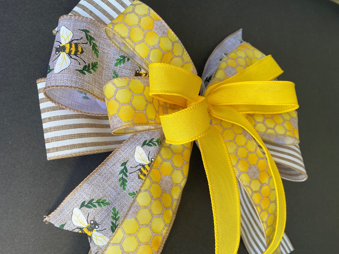 Wreath Bow With Bees, Bee Swag Ribbon, Decorative Bow With Bees, Spring ...