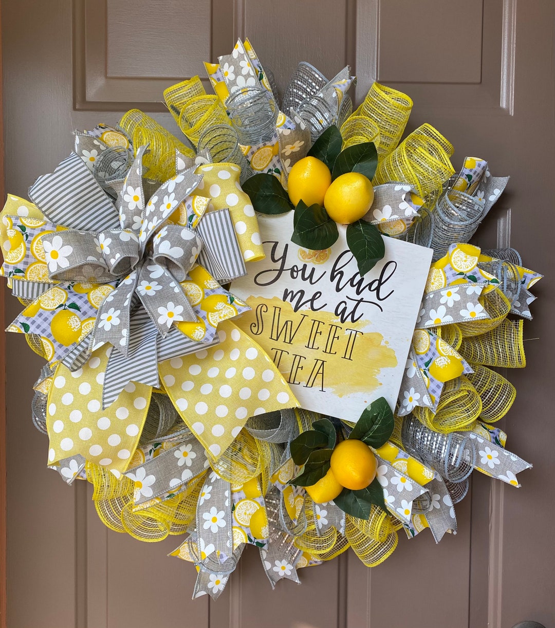 Lemon Deco Mesh Wreath, Summer Lemon Front Door Decor, Spring Lemon ...