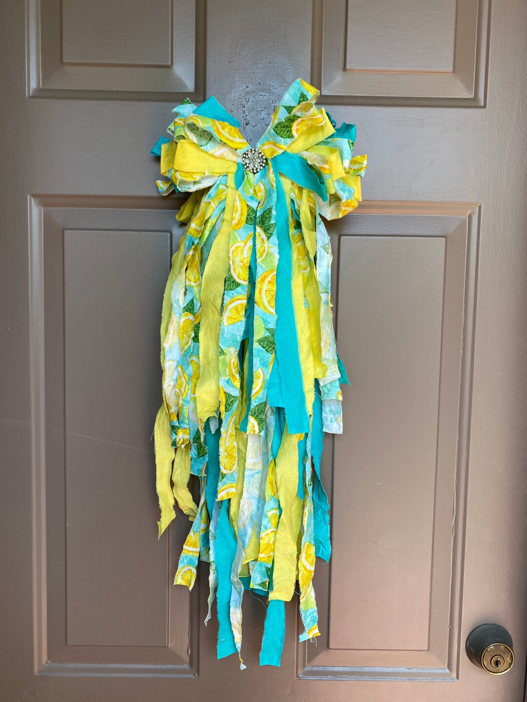 Lemon Rag Bow, Lemon a Teal Rag Bow, Bow for Wreath, Lemon Lantern Bow ...