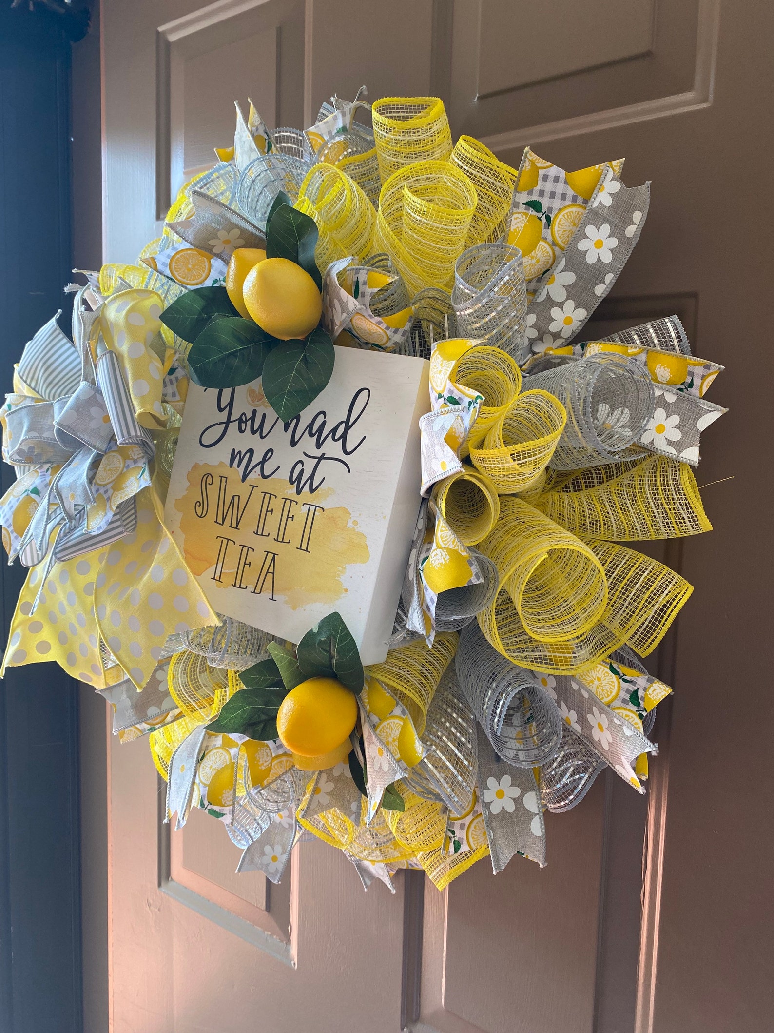 Lemon Deco Mesh Wreath Summer Lemon Front Door Decor Spring - Etsy