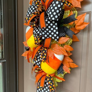 Candy Corn Swag Halloween Door Decor, Cute Halloween Wreath Party ...