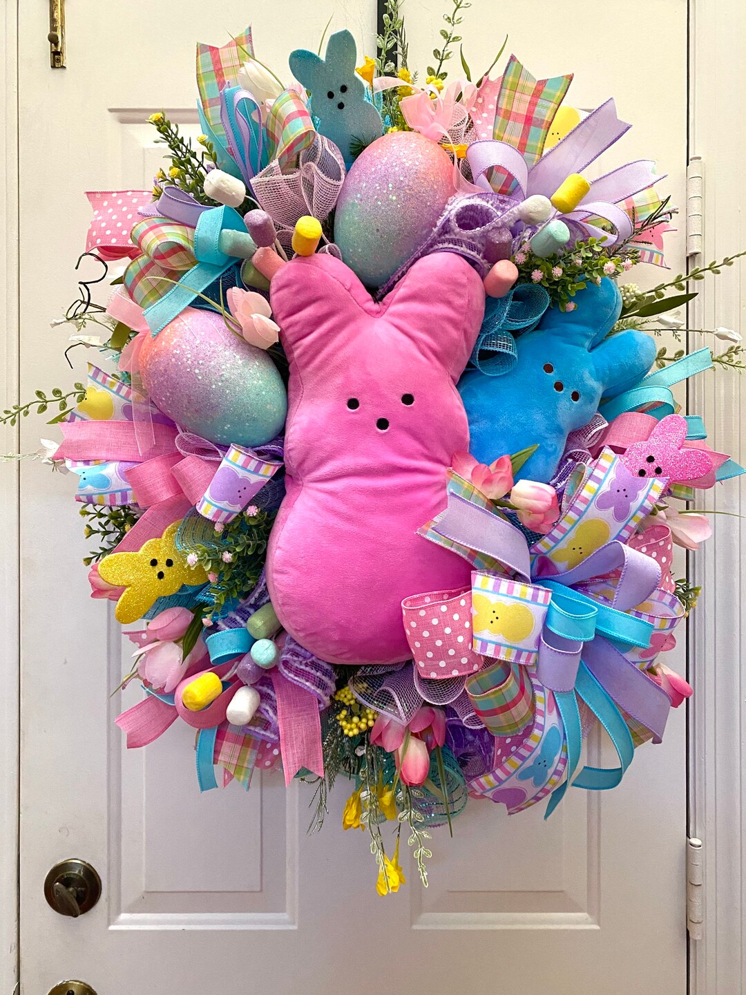 Easter Bunny Deco Mesh Wreath, Pink Sugar Bunny Front Door Wreath ...