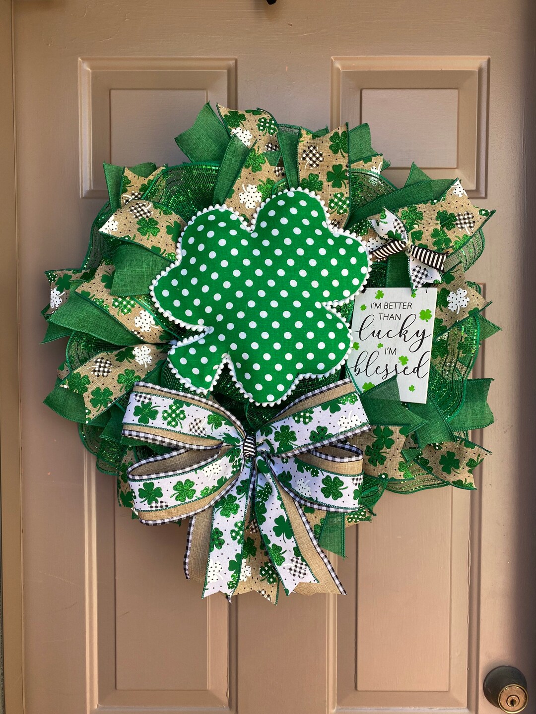 St Patricks Day Front Door Wreath, Shamrock Deco Mesh Pattys Day Decor ...