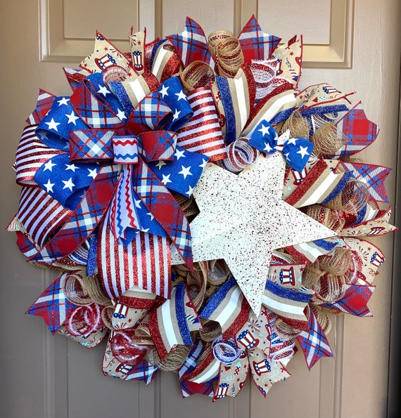 4th Of July Memorial Day Wreath 24 Inch Patriotic American Flag Wreath ...