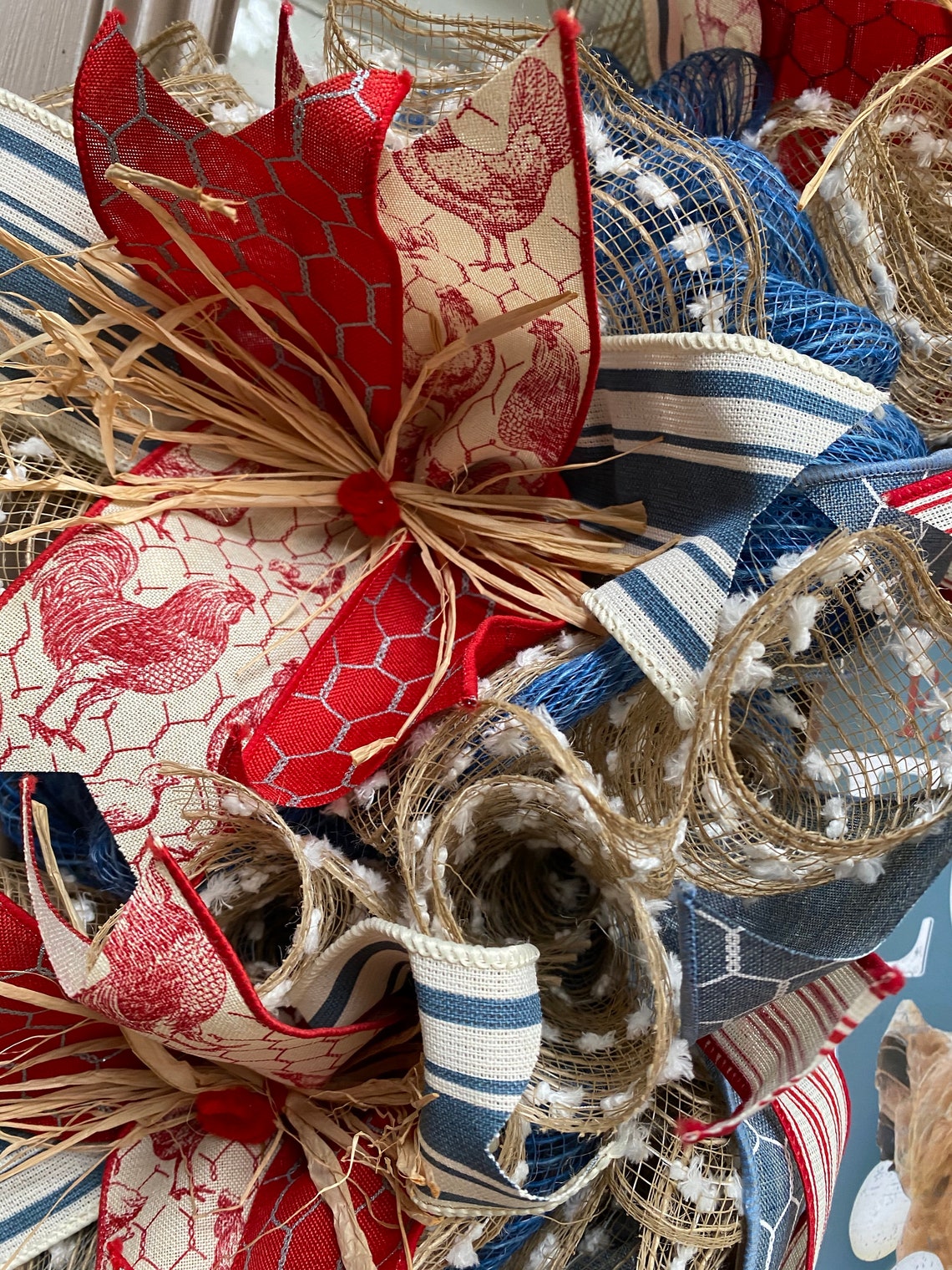 Farmhouse Chicken Wreath, Kitchen Farmhouse Wreath, Burlap Mesh Wreath ...