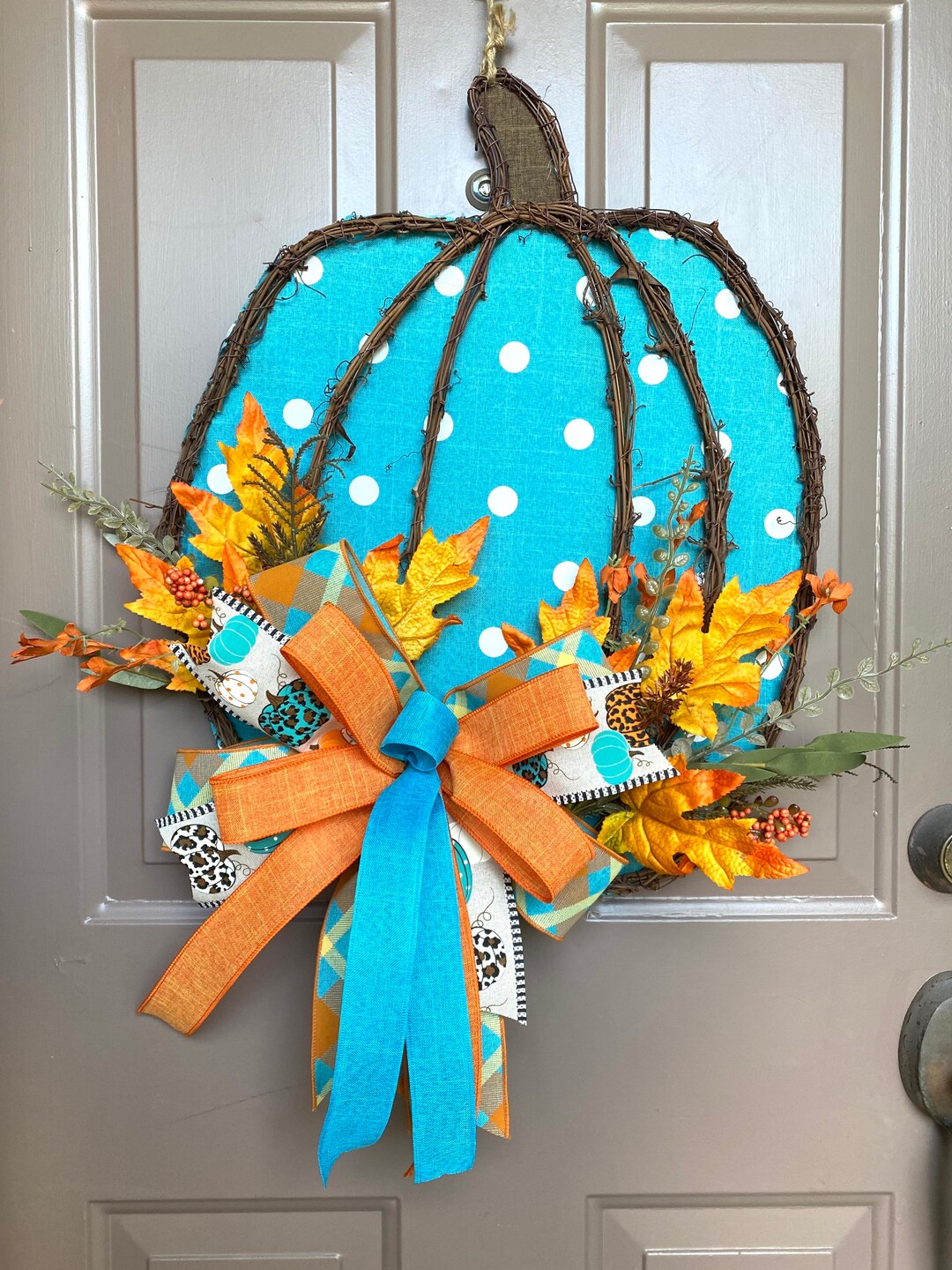 Fall Pumpkin Door Hanger, Autumn Door Decor, Fall Twig Porch Decor ...