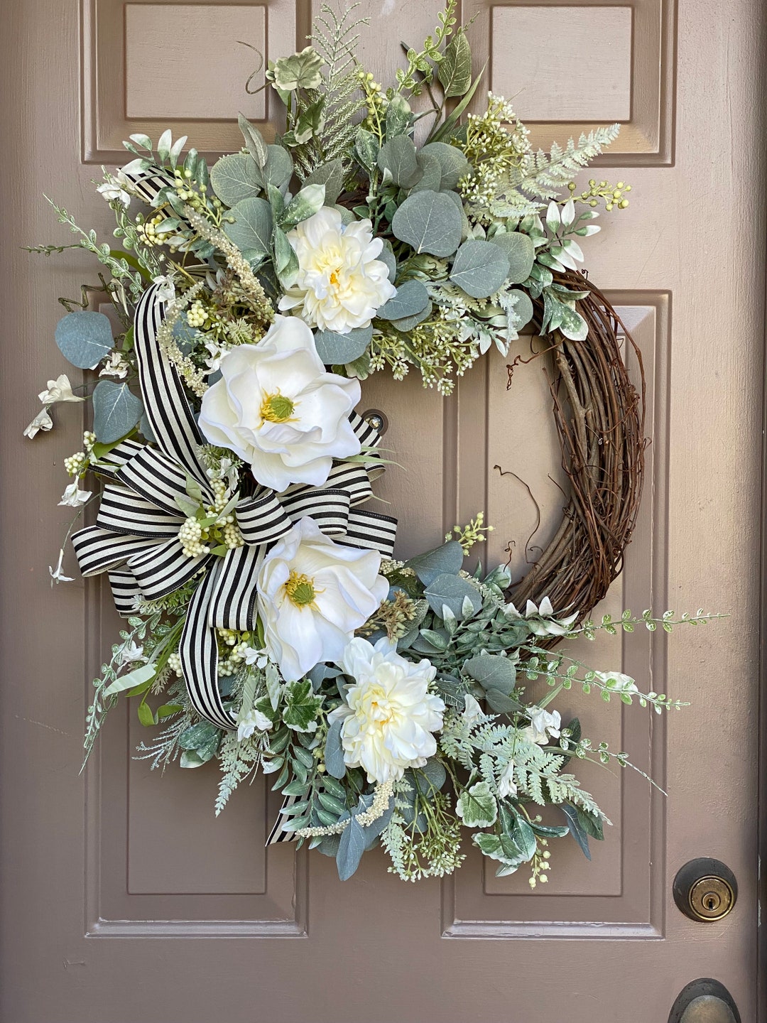 Magnolia Everyday Wreath, Farmhouse Grapevine Wreath, Summer Floral ...