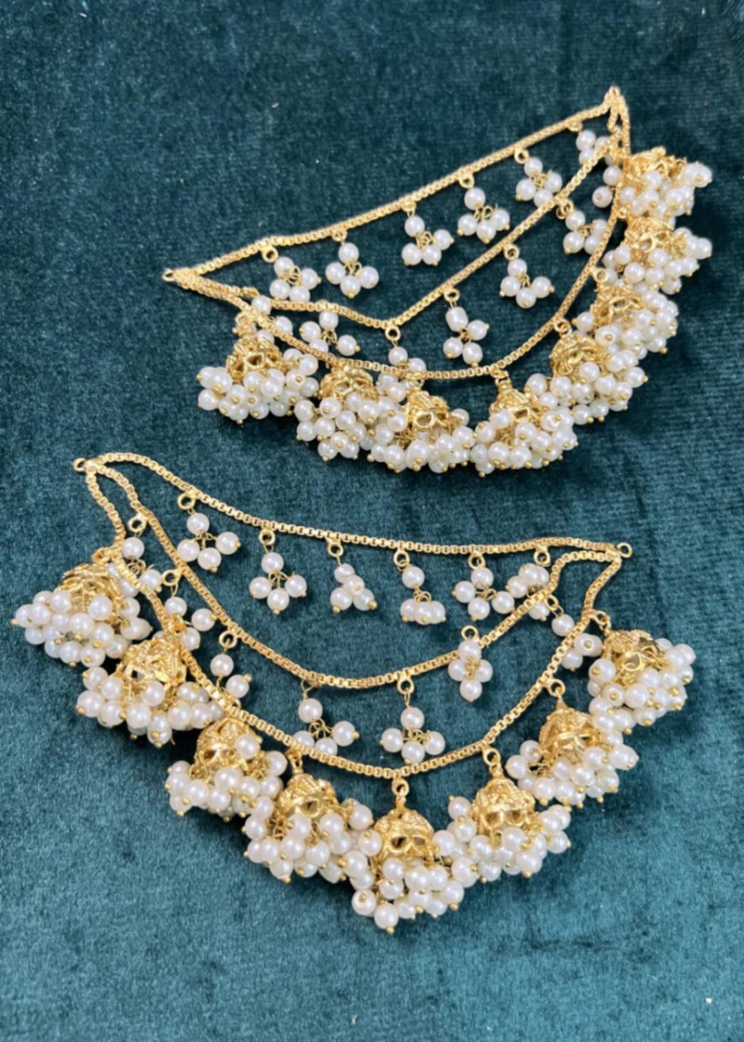 Antique Copper Jhumki Earrings, Pearl Stone Work, Indian Wedding ...