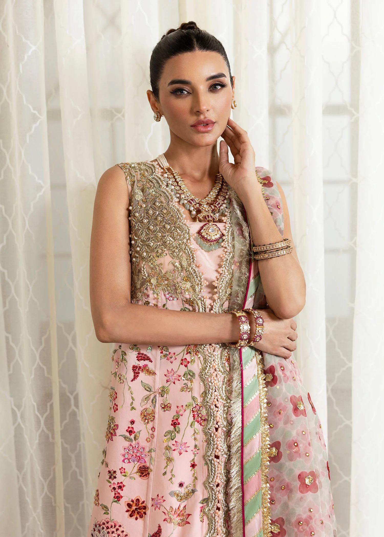 Rose Pink Sharara Suit With Long Shirt & Dupatta Crimson Wedding Gown ...