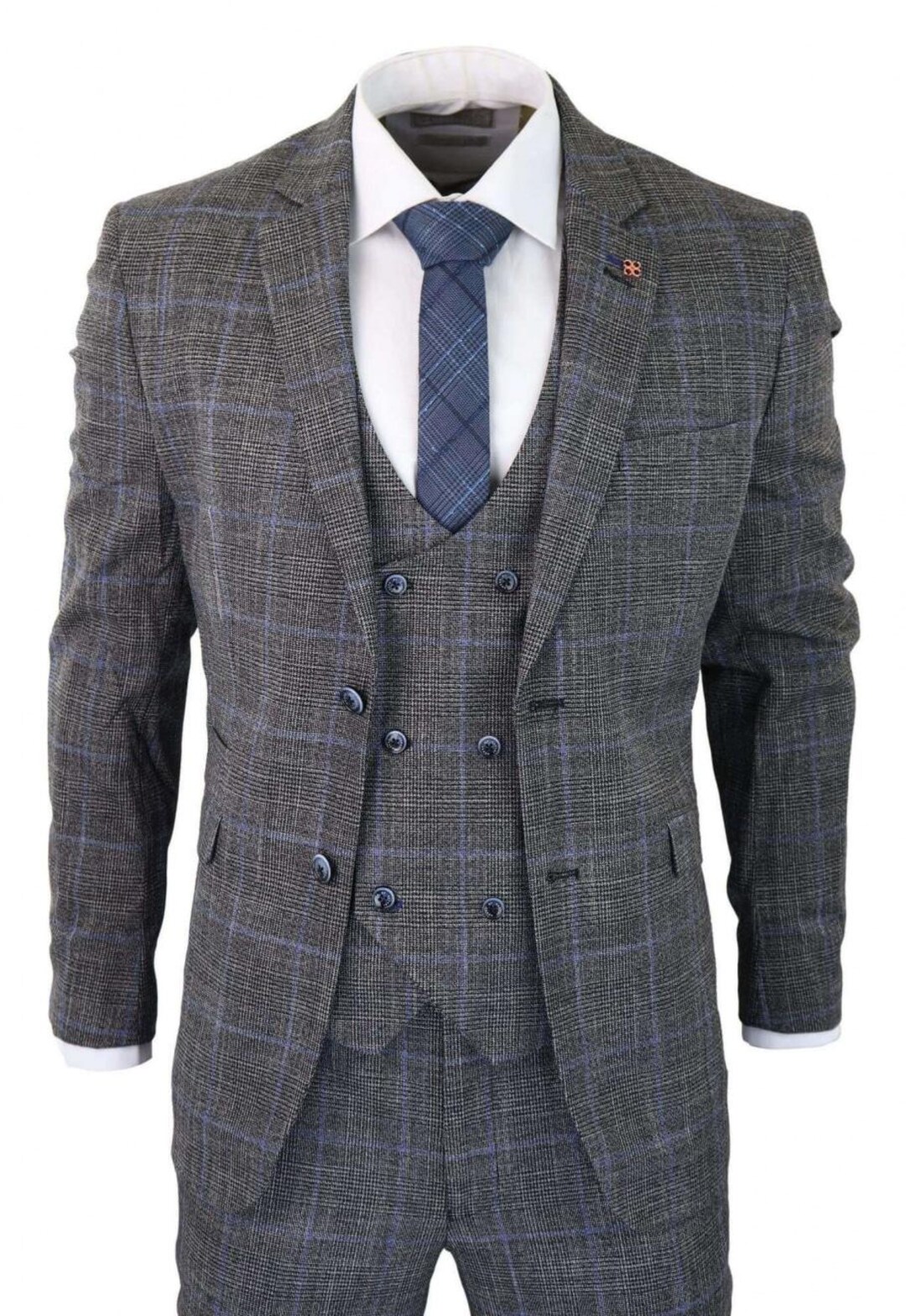 Men’s Grey Glen Check Suit 3 Piece Cavani Power Slim Fit Suit Vintage ...