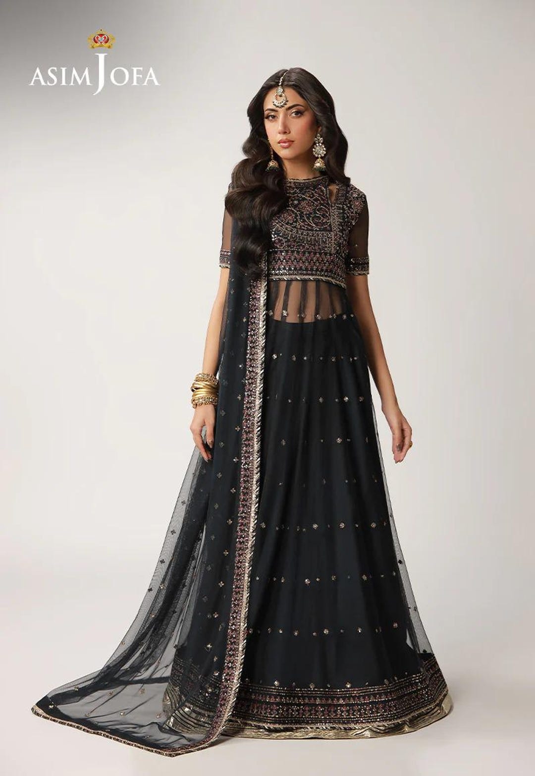 Deep Teal Peshwas Dress Pakistani Embroidered Poly Net Outfit ...