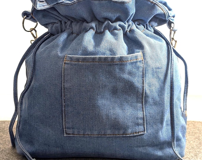 Blue Denim Jean Bag, Blue Denim Tote Handbag, Denim Shoulder Bag, Denim ...