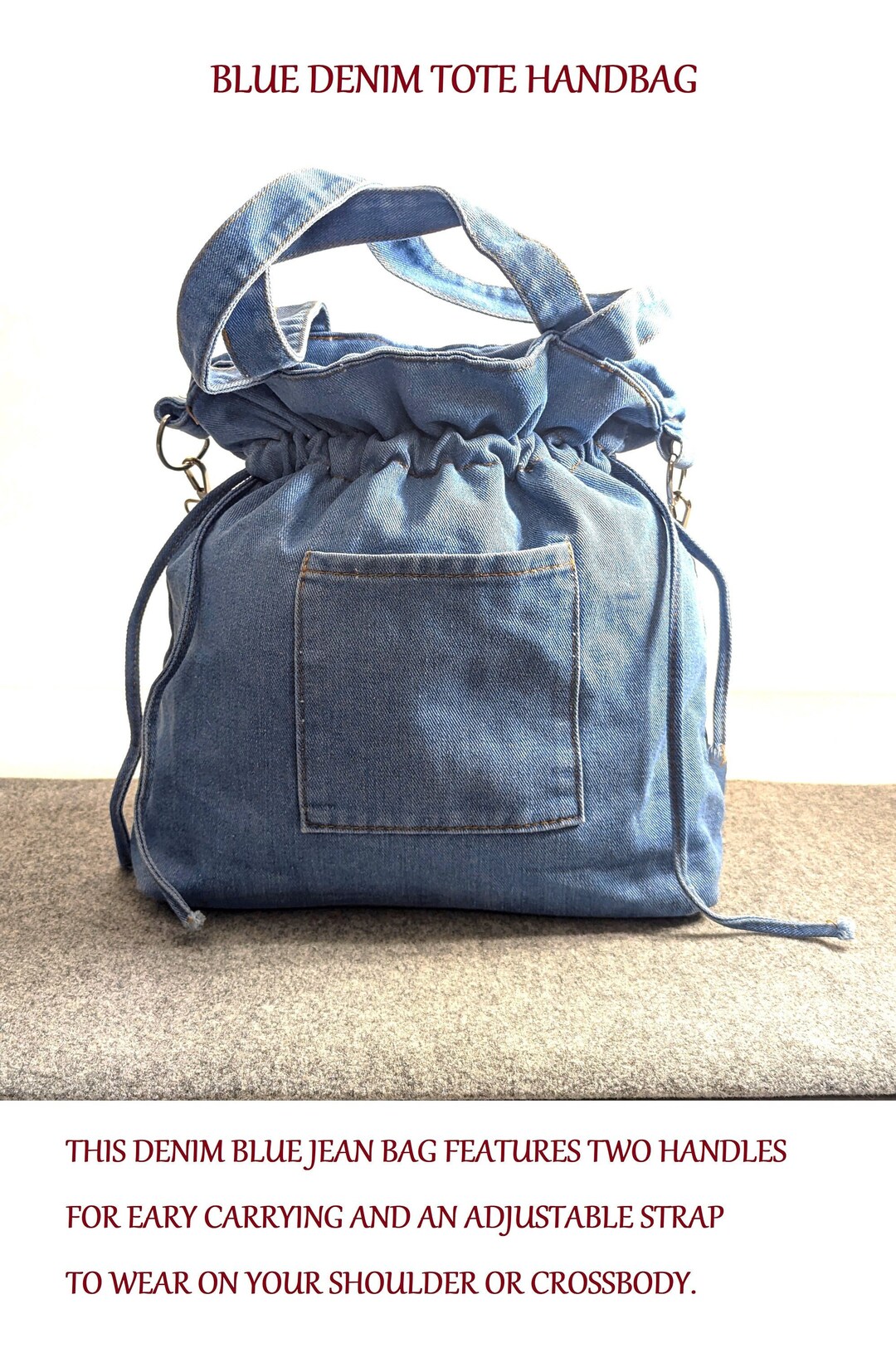 Blue Denim Jean Bag, Blue Denim Tote Handbag, Denim Shoulder Bag, Denim ...