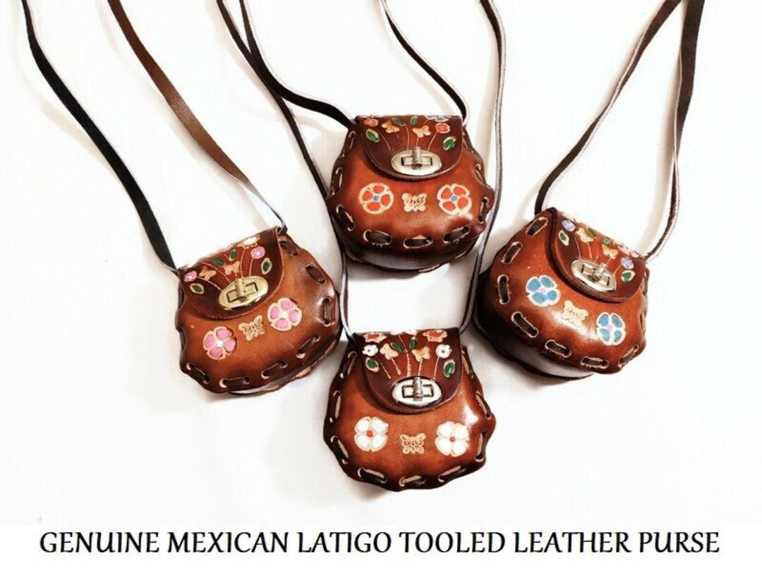 Leather Coin Purse, Latigo Tooled Leather Purse, Mexican Coin Purse ...