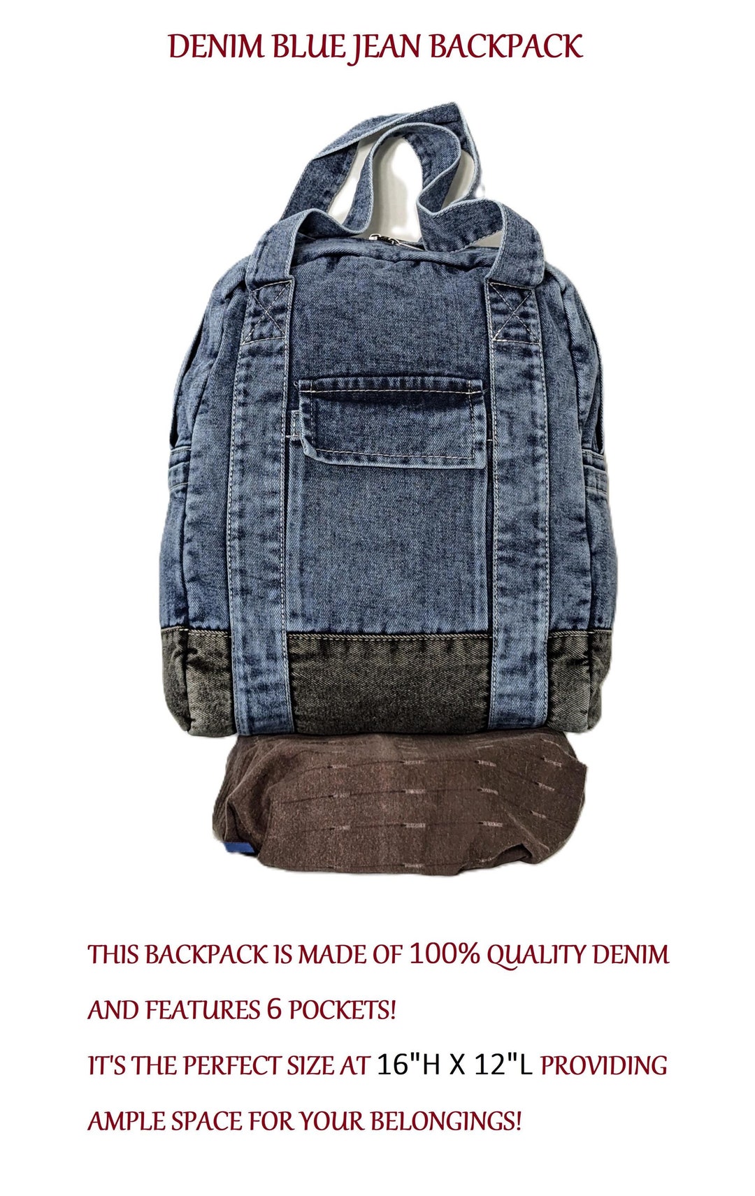 Blue Jean Backpack, Blue Denim Backpack, Jean Backpack, School Backpack ...