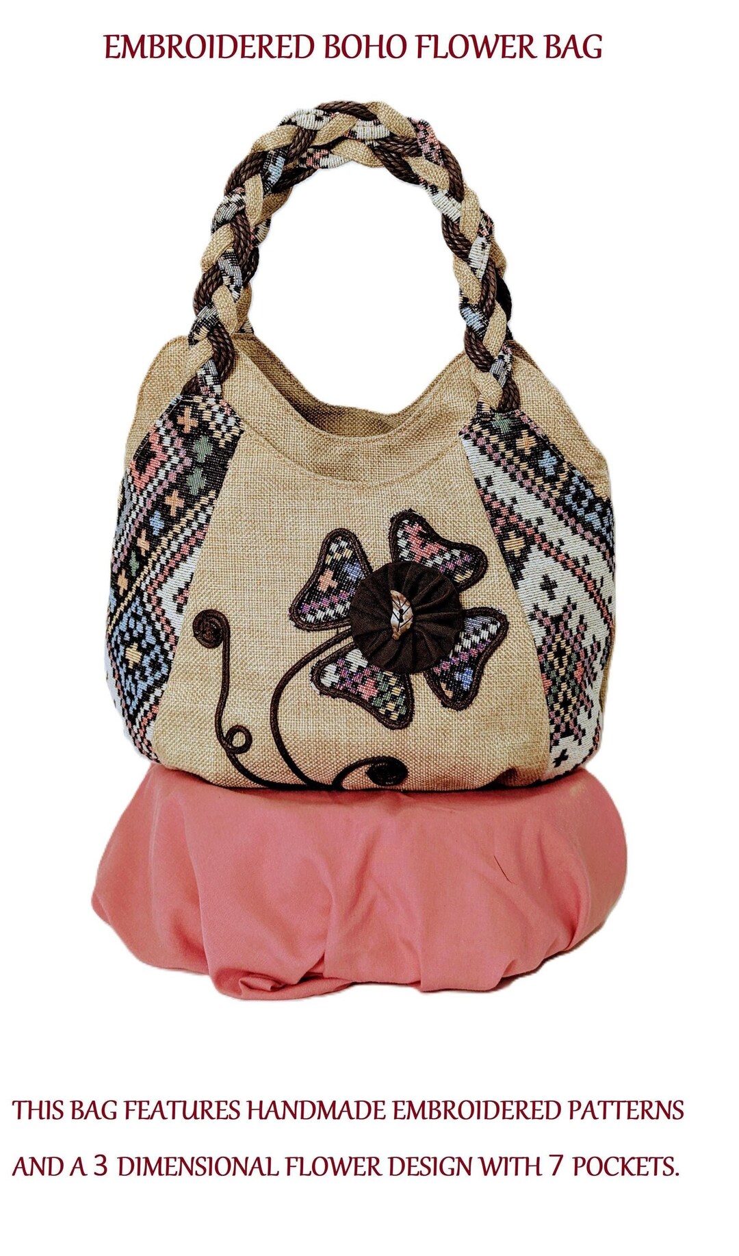 Flower Handbag, Embroidered Flower Purse, Flower Design Bag, Canvas ...