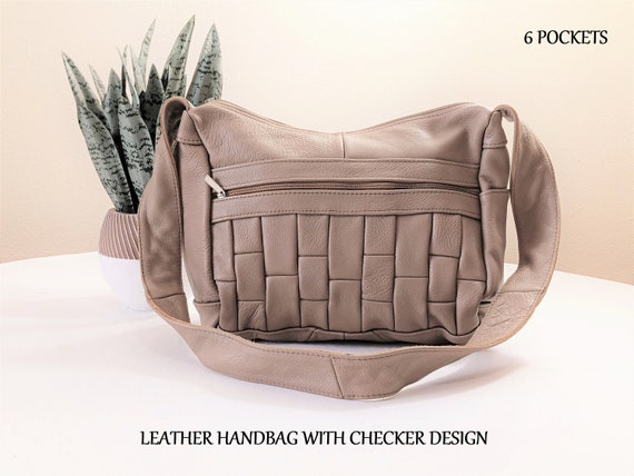 Leather Shoulder Handbag Checker Design Leather Bag Large - Etsy