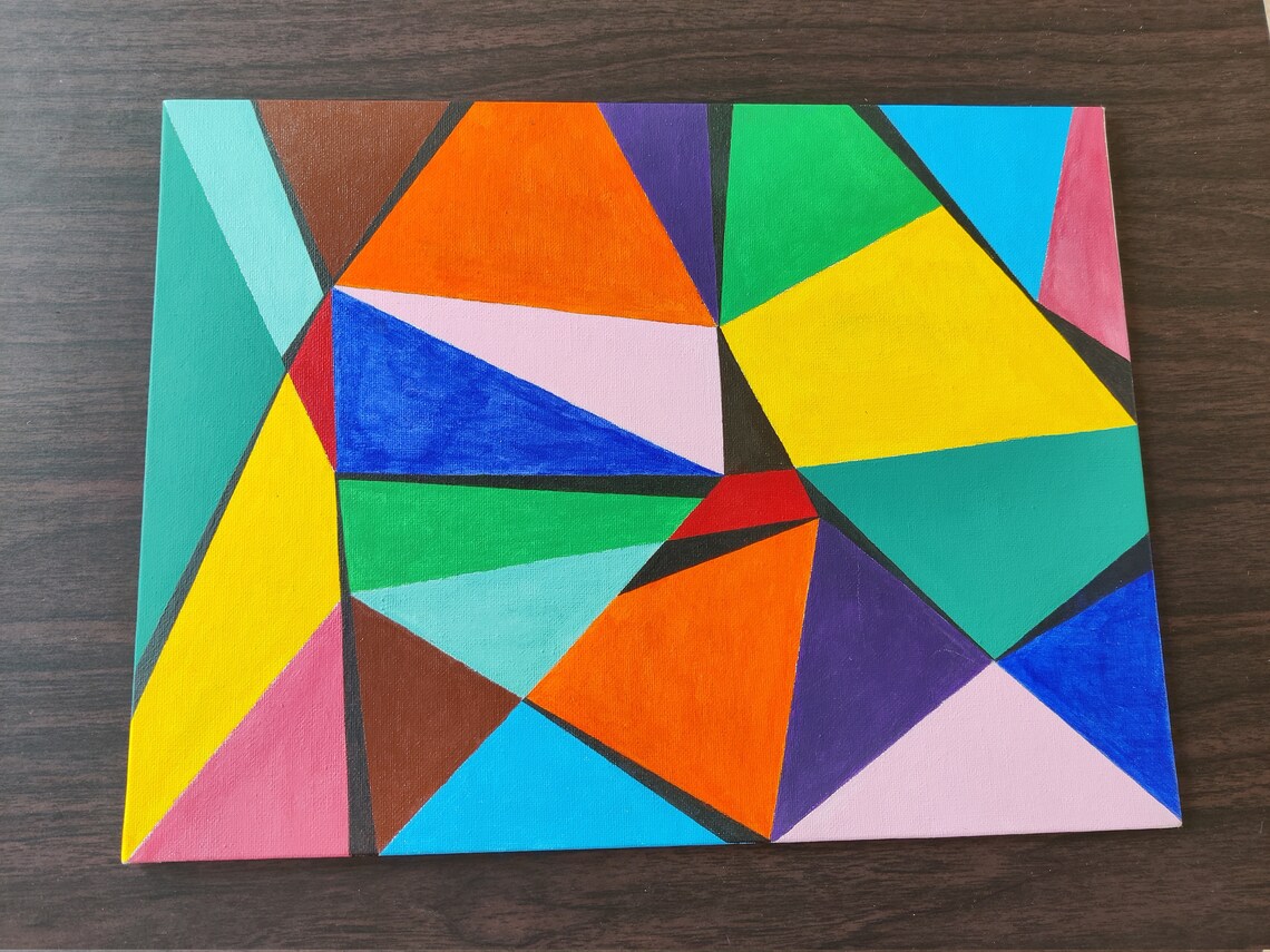 Original colorido triángulo geométrico pintura abstracta sobre | Etsy