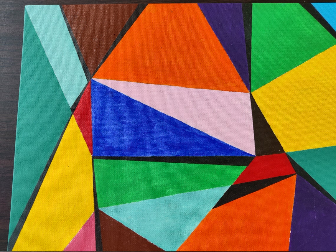 Original colorido triángulo geométrico pintura abstracta sobre | Etsy