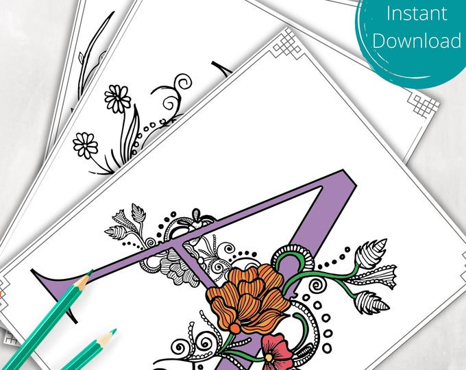 Printable Adult Coloring Pages Hand Lettering Floral Alphabet Letters ...