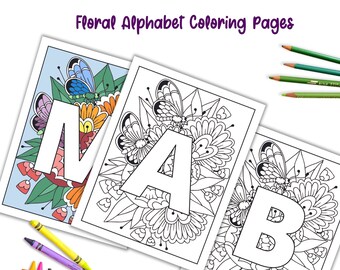 26 Floral Alphabet Letters Coloring Pages, Printable Coloring Pages ...